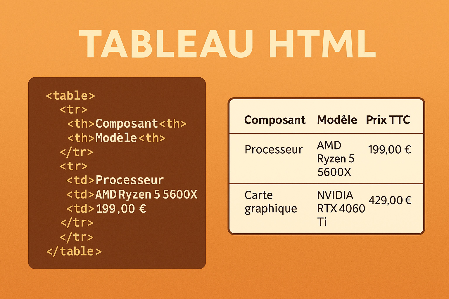 Tableau HTML avec : Exemple & guide d'usage | Facem Web