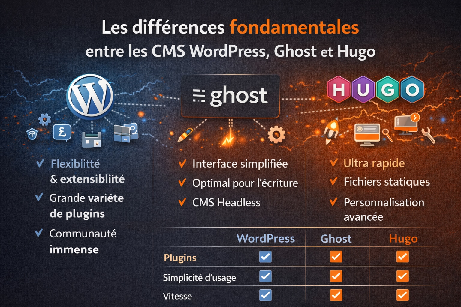 CMS → La concurrence de GHOST & de HUGO avec WordPress | Facem Web